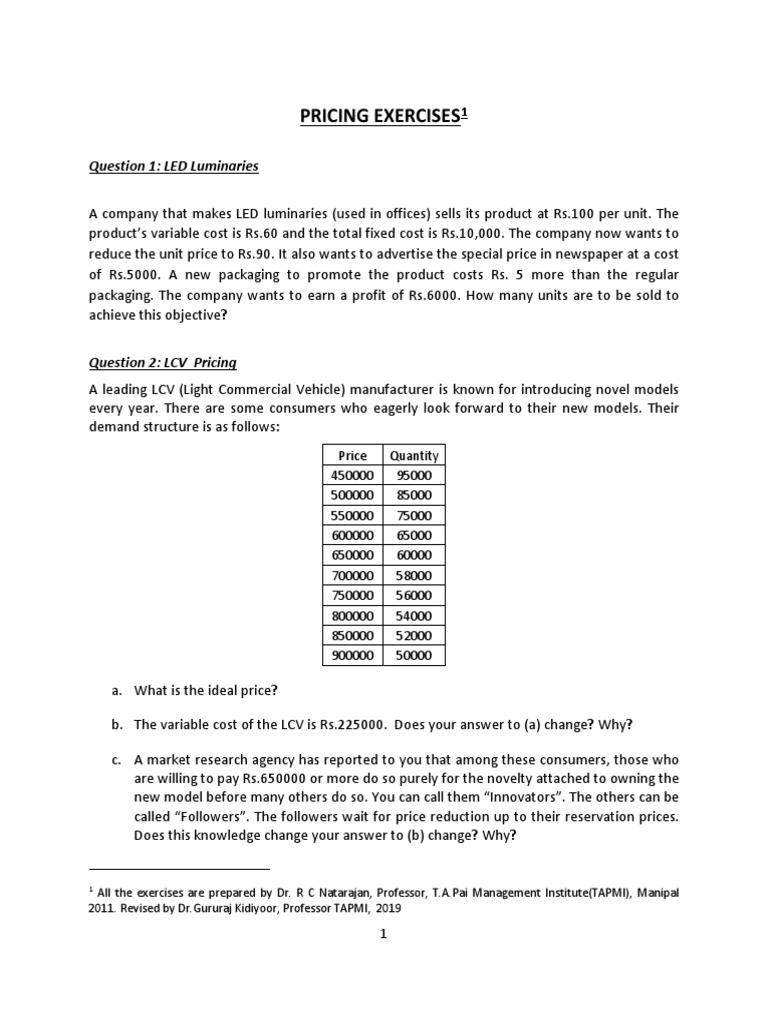 PRICING EXERCISES FOR B2B (5 Probs) | PDF | Pricing | Airlines