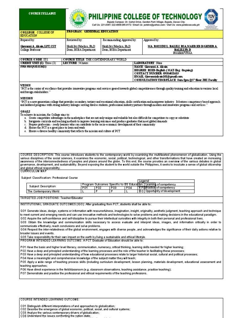 Ssi The Contemporary World Syllabus | PDF | Globalization | Lecture