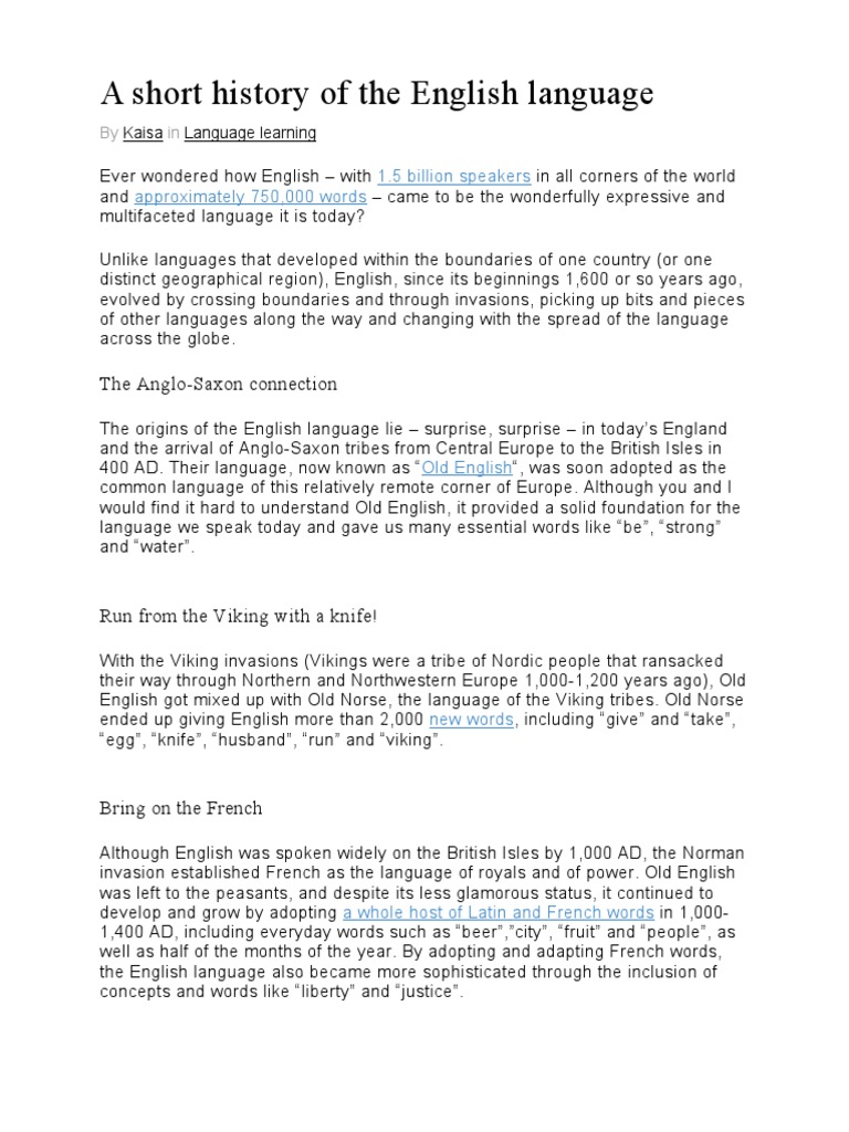 A Short History of The English Language | PDF | Vikings | English Language