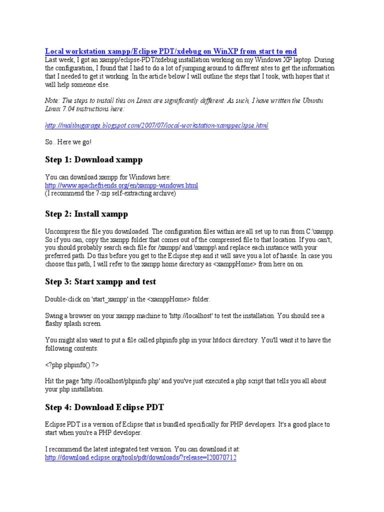 Step 1: Download Xampp: Local Workstation Xampp/Eclipse Pdt/Xdebug On Winxp From Start To End ...