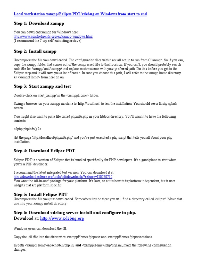 PHP Dev Setup: XAMPP, Eclipse, Xdebug | PDF | Php | Eclipse (Software)