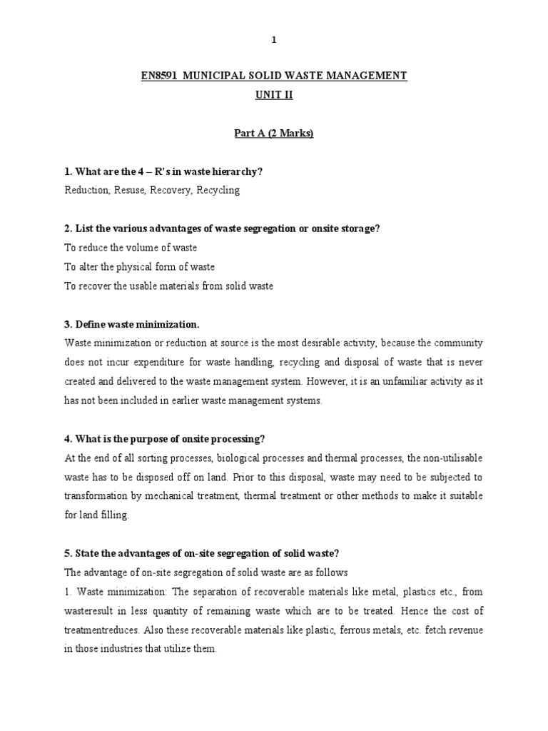 MSW - Unit Ii Qpbank | PDF | Waste Management | Municipal Solid Waste