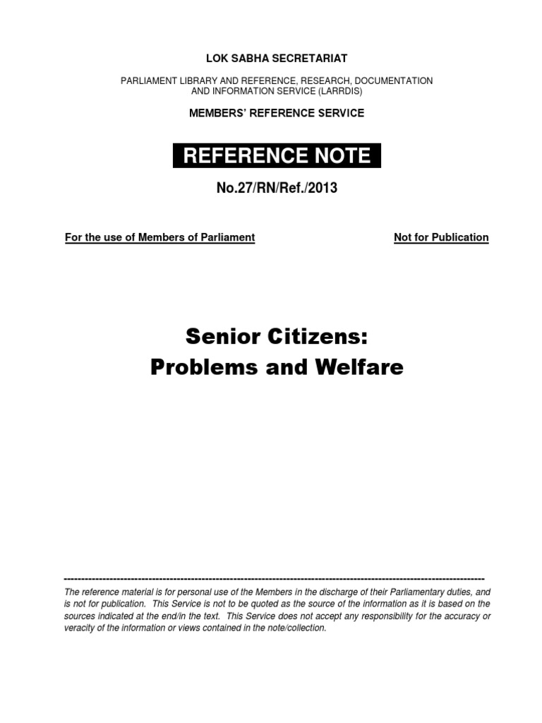 Senior Citizens: Issues and Welfare | PDF | Government