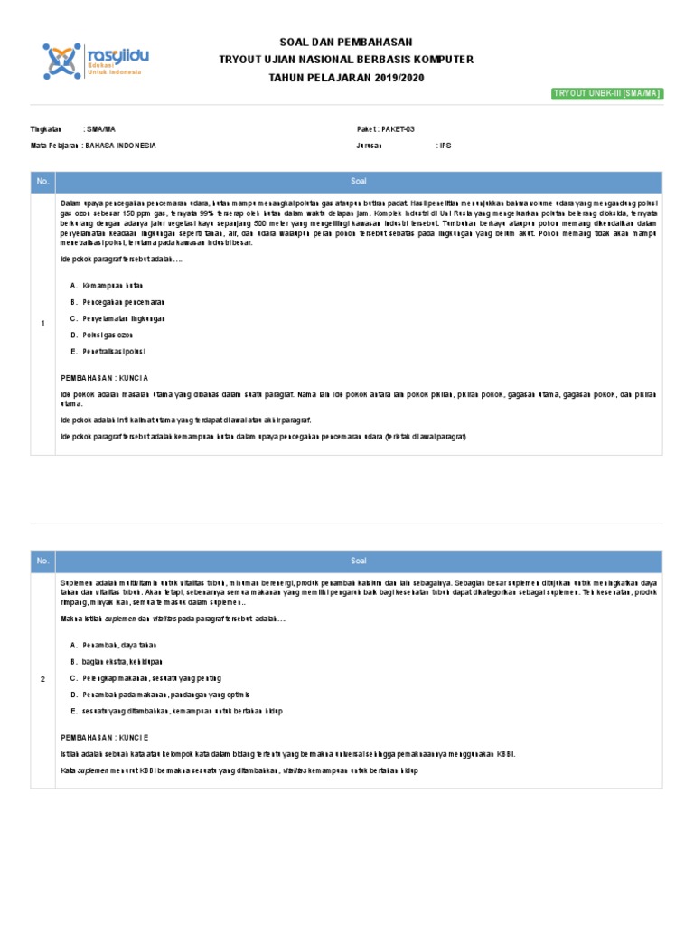 Ubk Rasyiidu - Soal Dan Pembahasan (Bin-Ips Paket 2) | PDF
