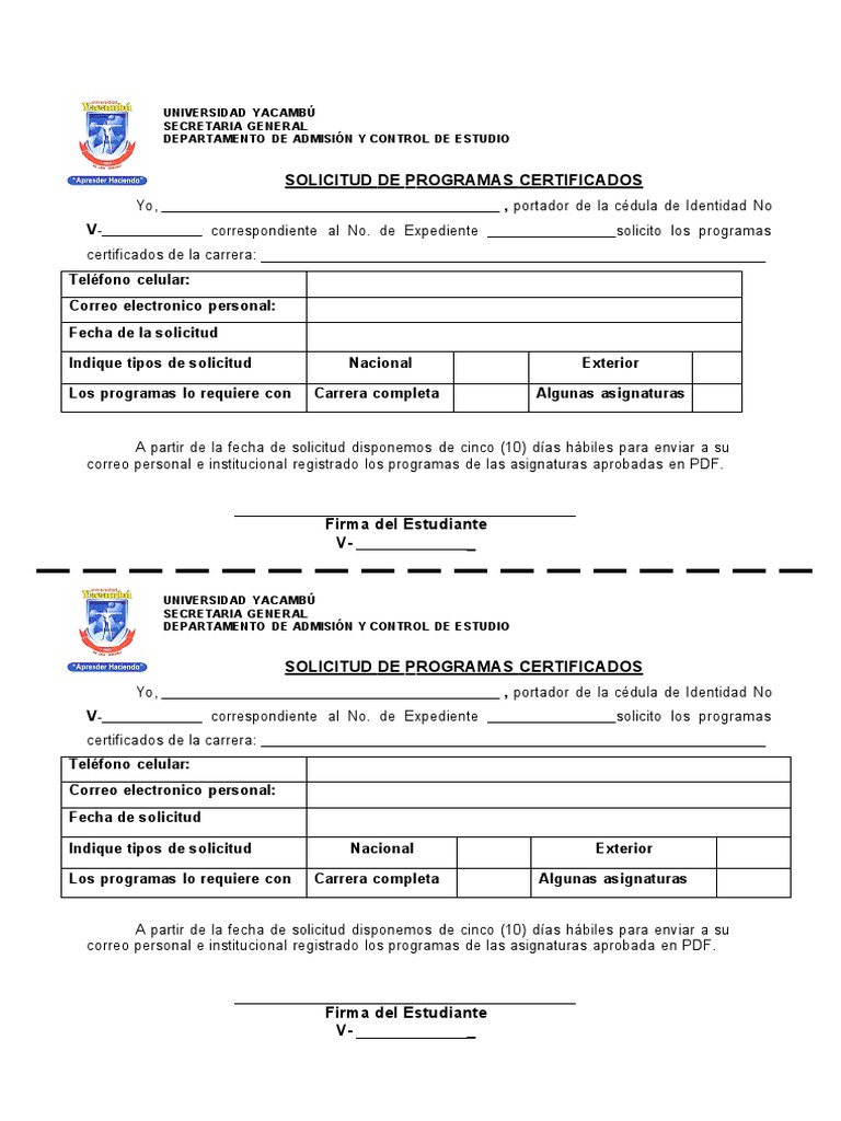 Formato de Solicitud de Programas Certificados | PDF