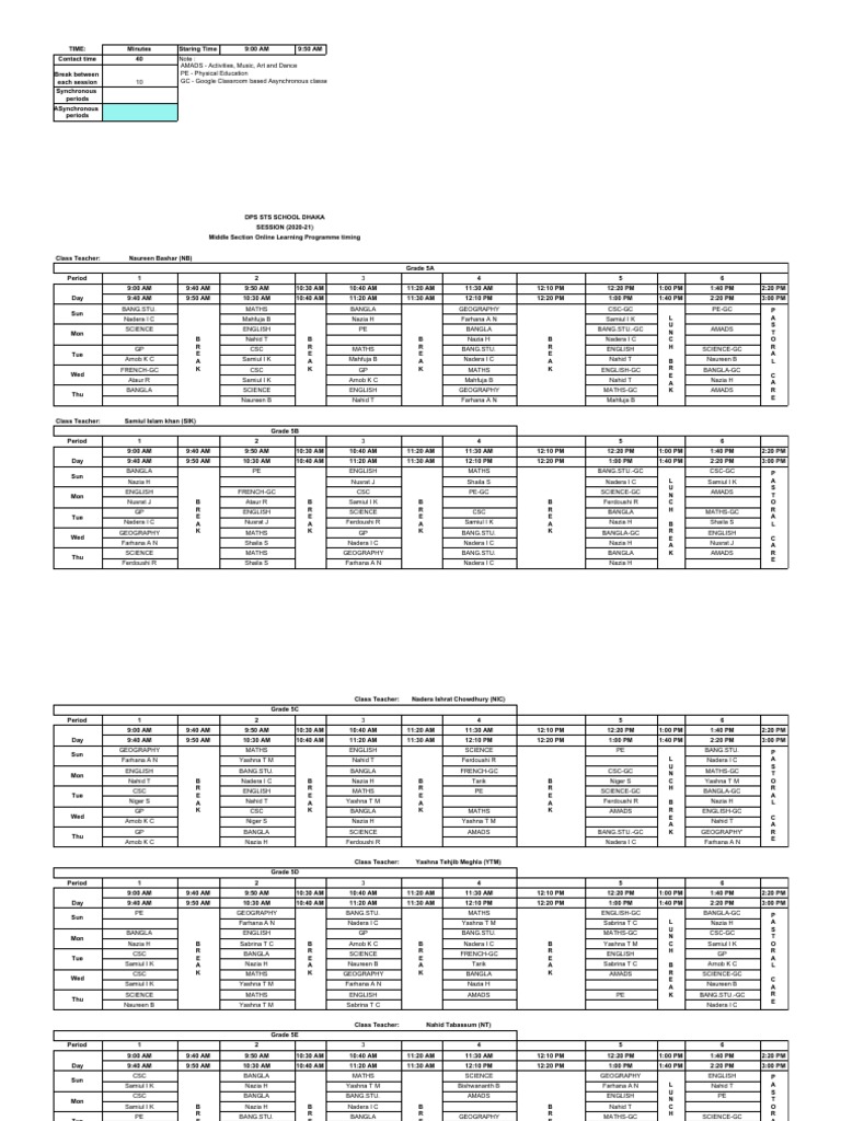 Senior School - Online Learning Programme Time Table (2020-21) | PDF ...