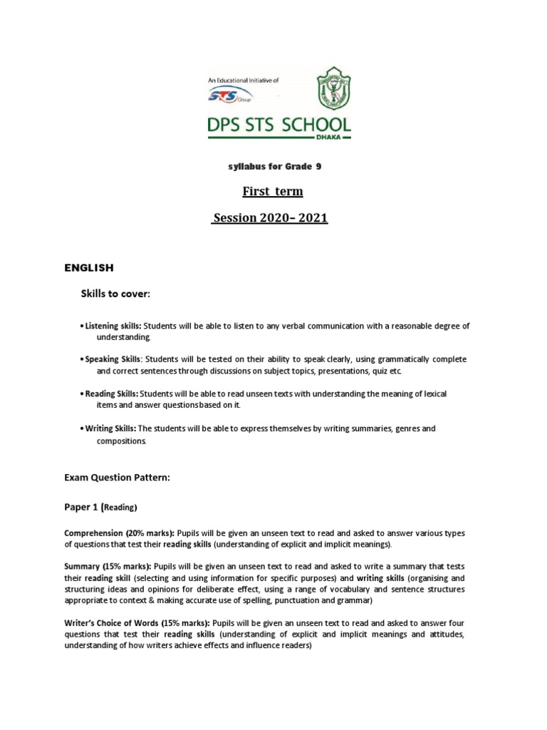 Grade-9 Syllabus | PDF | Question | Reading Comprehension