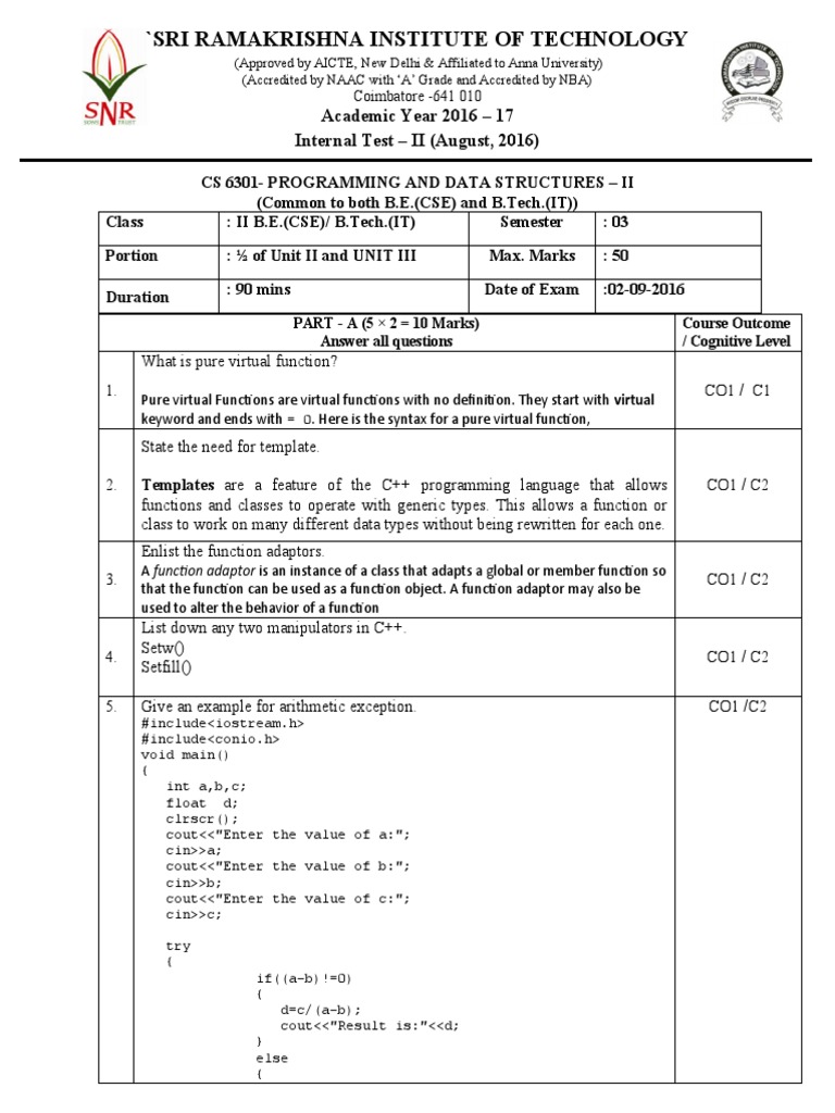 'Sri Ramakrishna Institute of Technology: Academic Year 2016 - 17 ...