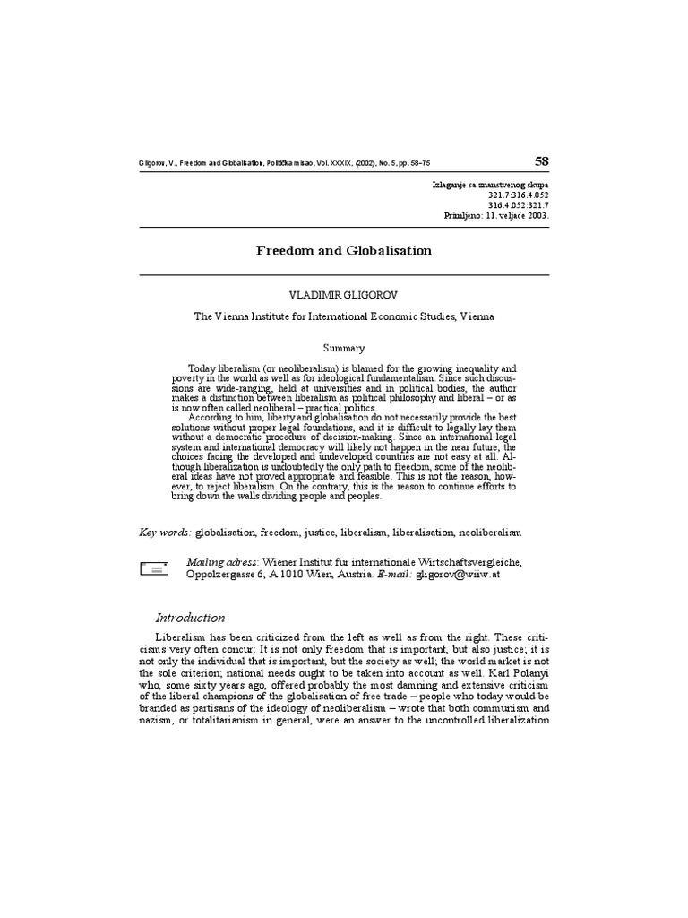 Freedom and Globalisation | PDF | Liberalism | Globalization