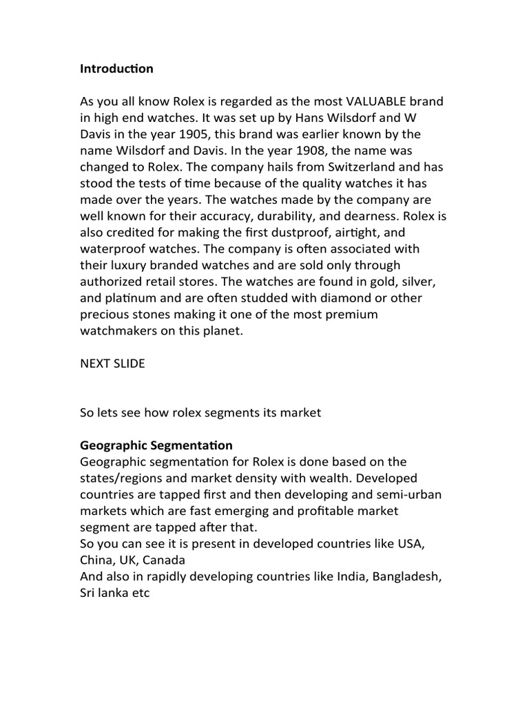 Rolex's Strategic Market Segmentation, Targeting, and Positioning as ...