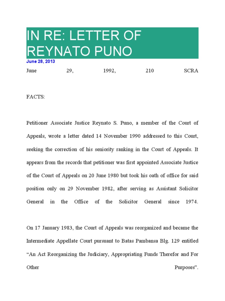 IN RE - Letter of Reynato Puno - Digest | PDF | Executive Order ...