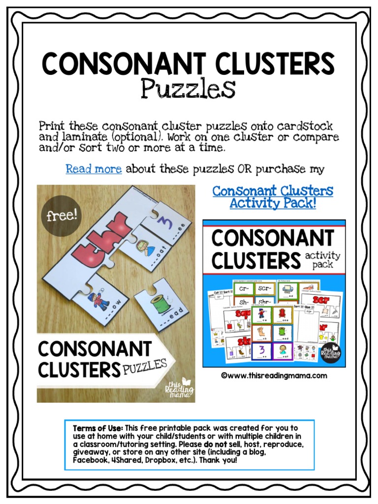 Consonant Cluster Puzzles 4 K | PDF