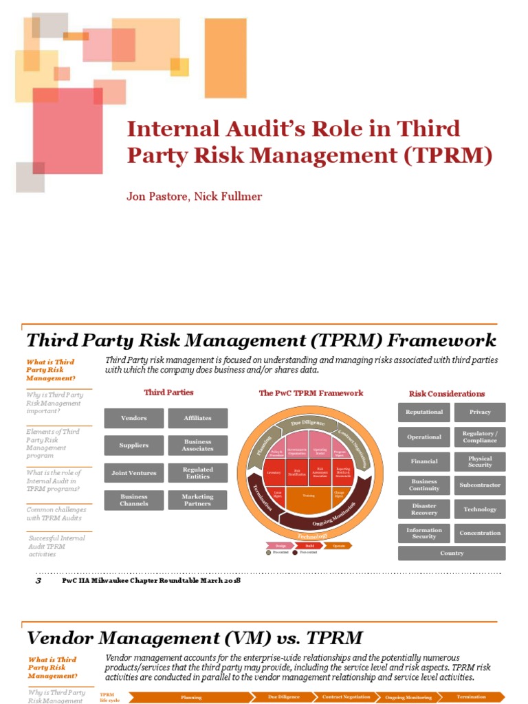 Internal Audit's Role in Third Party Risk Management (TPRM) : Jon ...