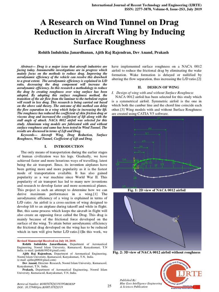 A Research On Wind Tunnel On Drag Reduction in Aircraft Wing by Inducing Surface Roughness | PDF ...