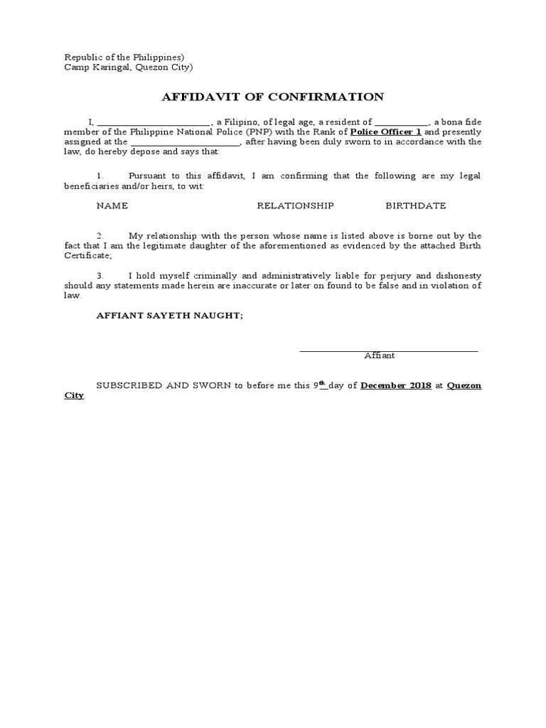 Affidavit of Confirmation: Affiant Sayeth Naught | PDF