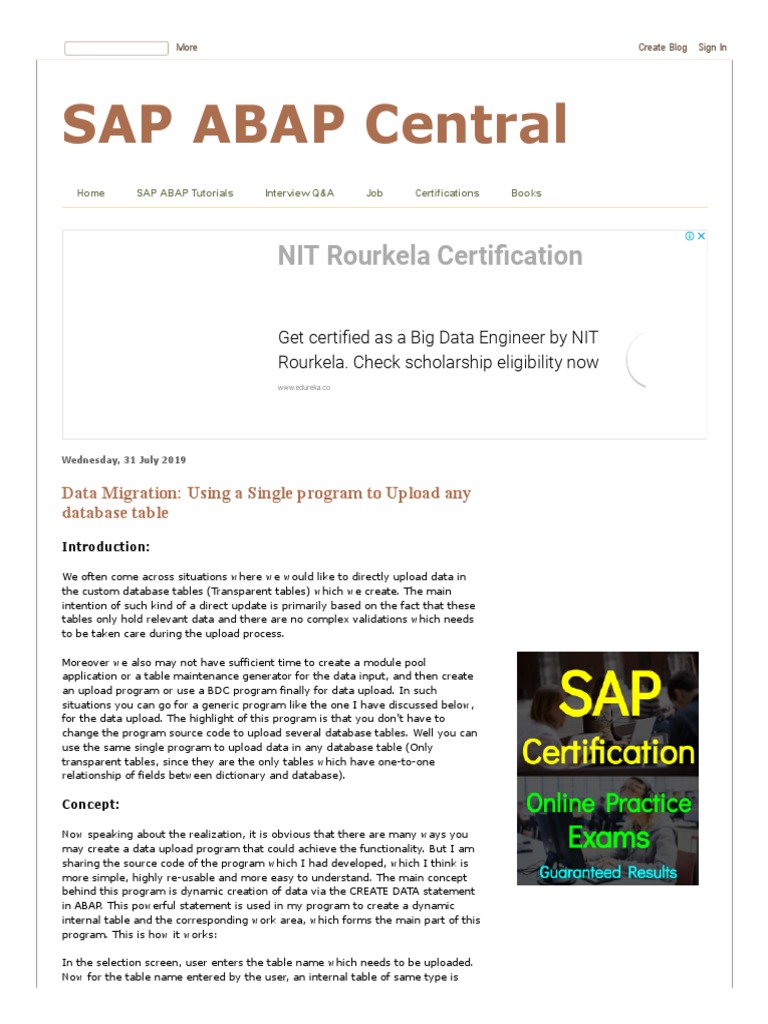 SAP ABAP Central - Data Migration - Using A Single Program To Upload ...