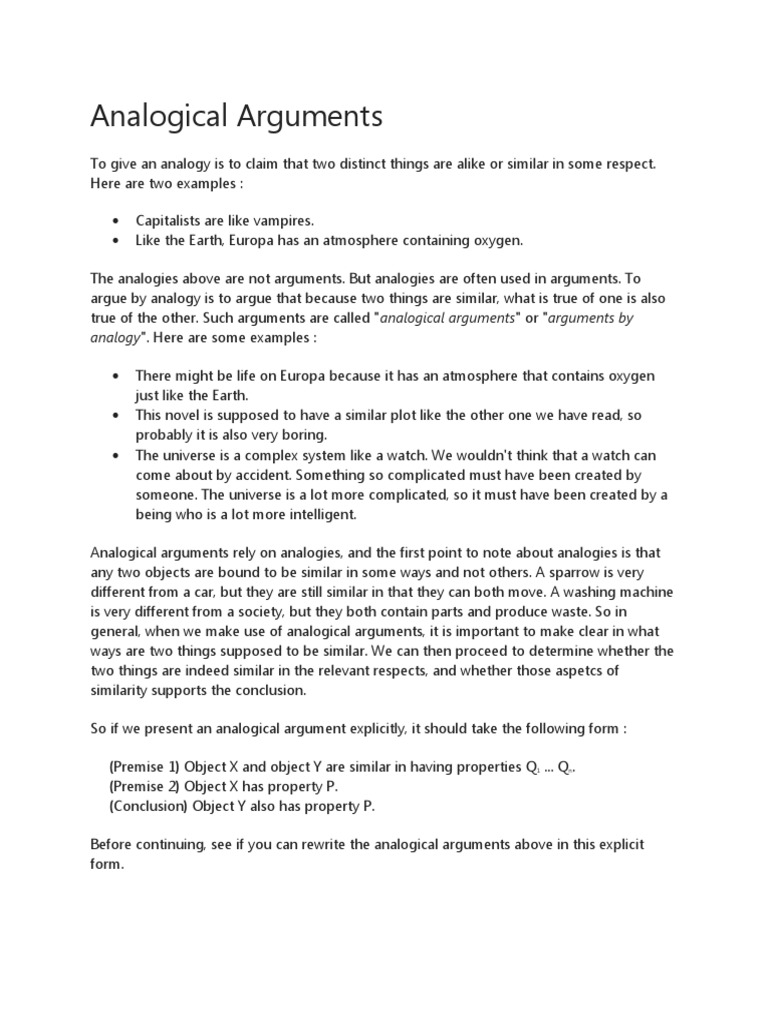 Analogical Arguments: Analogy Analogical Arguments: Analogy