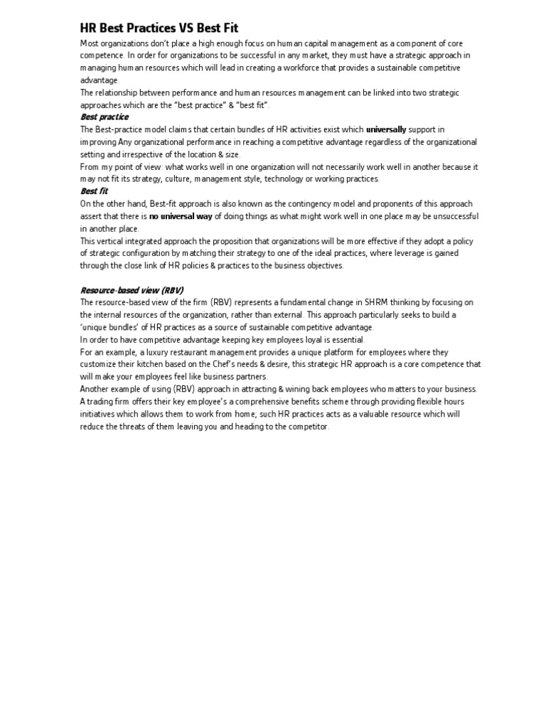 Best Fit Vs Best Practice | PDF | Competitive Advantage | Business ...