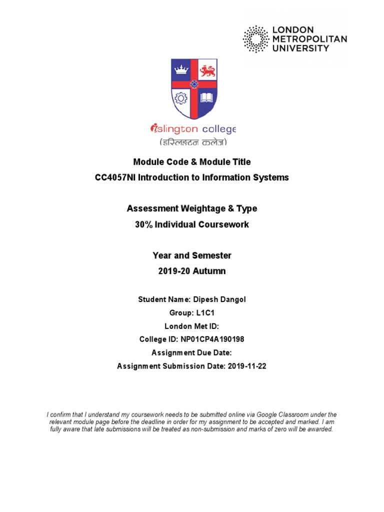 Module Code & Module Title CC4057NI Introduction To Information Systems | PDF | Databases ...