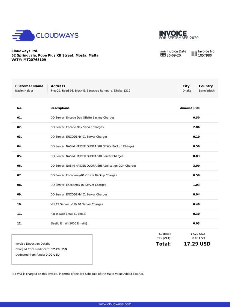 Cloudways Ltd. 52 Springvale, Pope Pius XII Street, Mosta, Malta VAT ...