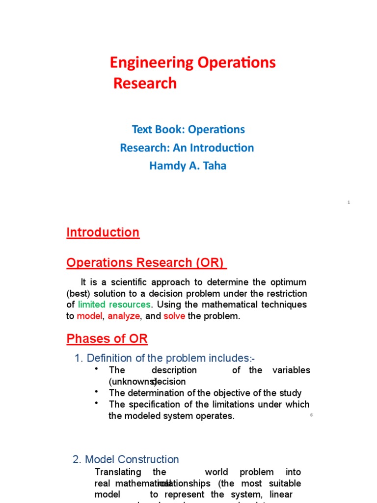 Engineering Operations Research: Text Book: Operations Research: An ...