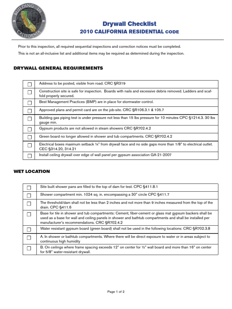 Drywall Inspection Guide | PDF | Drywall | Shower