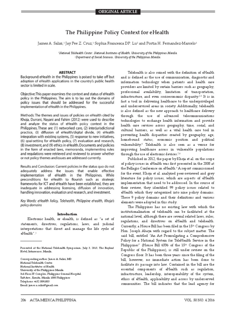 Philippine eHealth Policy Overview | PDF | Health Informatics ...