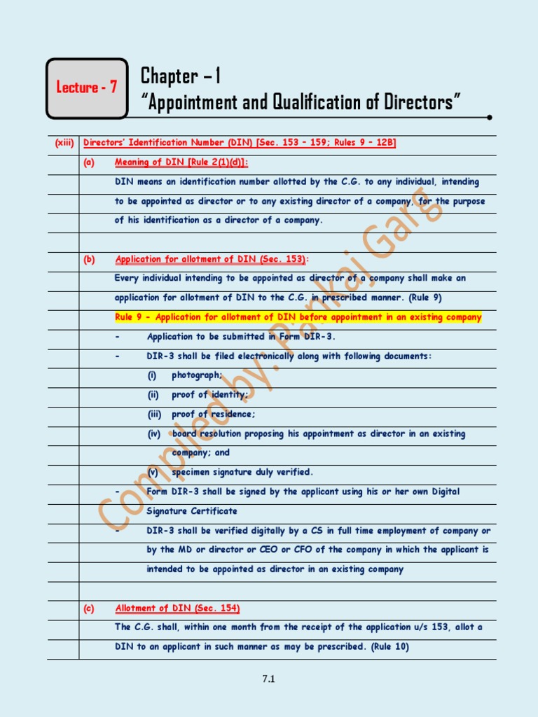 Chapter - 1 "Appointment and Qualification of Directors": Lecture - 7 ...