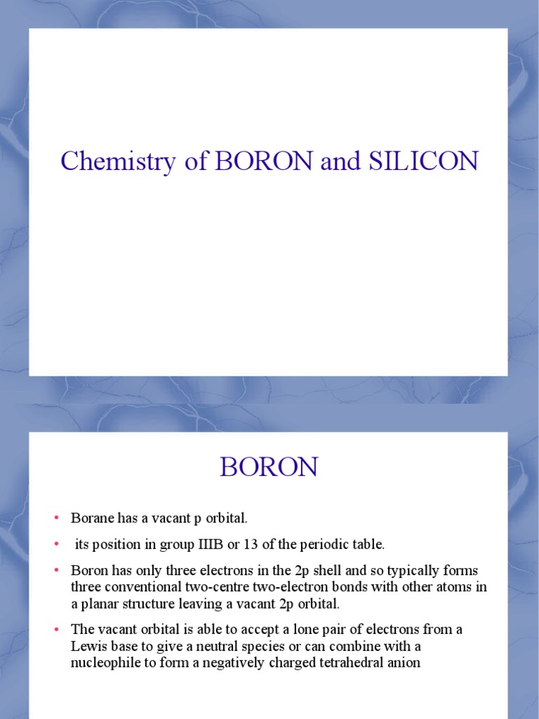 Chemistry of BORON and SILICON | Download Free PDF | Silicon | Alkene