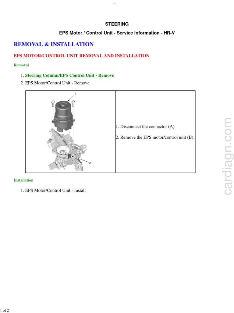 Removal & Installation: Steering EPS Motor / Control Unit - Service Information - HR-V | PDF