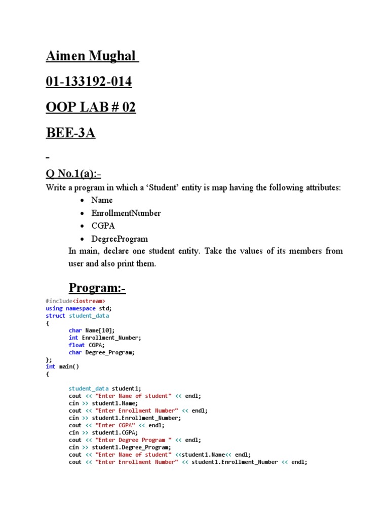Oop Lab #02 | PDF | Object Oriented Programming | Programming Paradigms