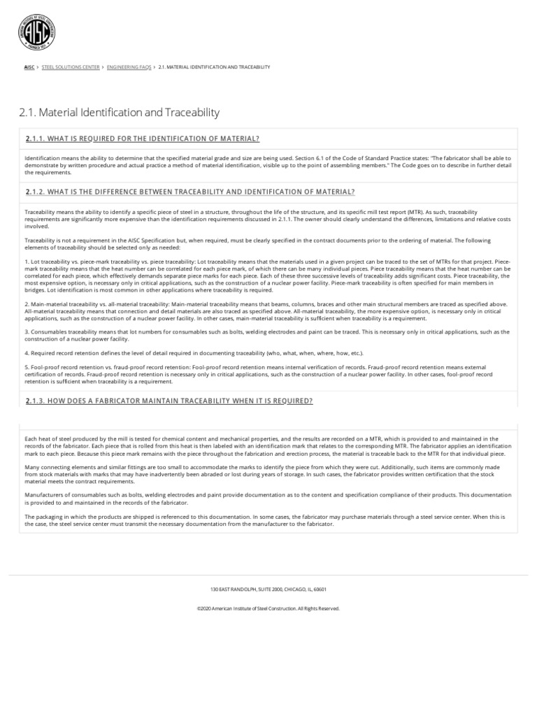 2.1. Material Identification and Traceability - American Institute of ...