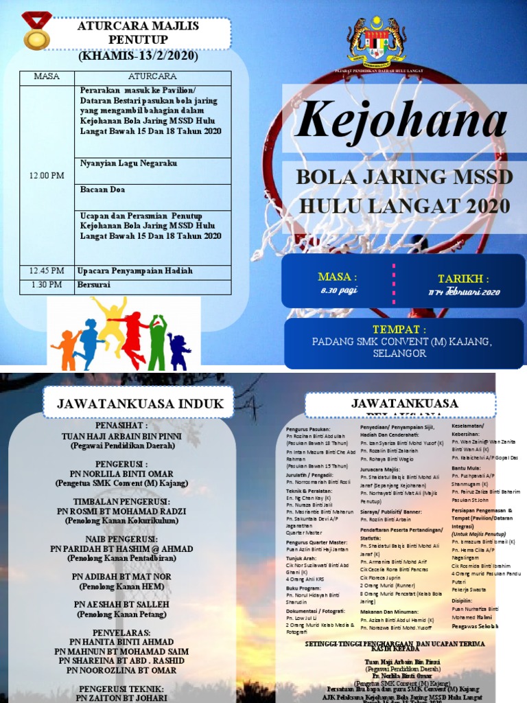 Contoh Buku Program Kejohanan Bola Jaring 2020 | PDF