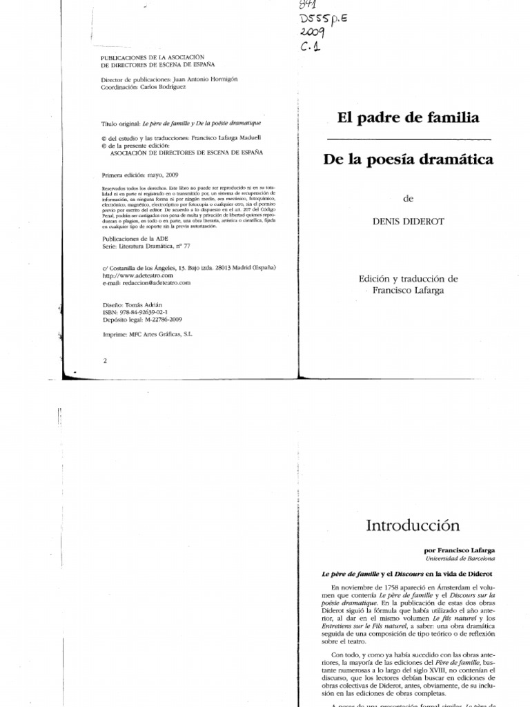 Diderot - El Padre de Familia y de La Poesía Dramática PDF | PDF