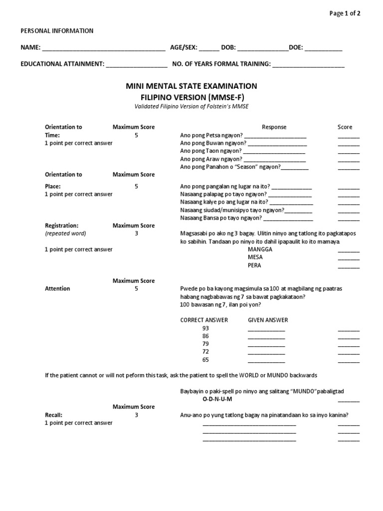 MMSE Filipino | PDF