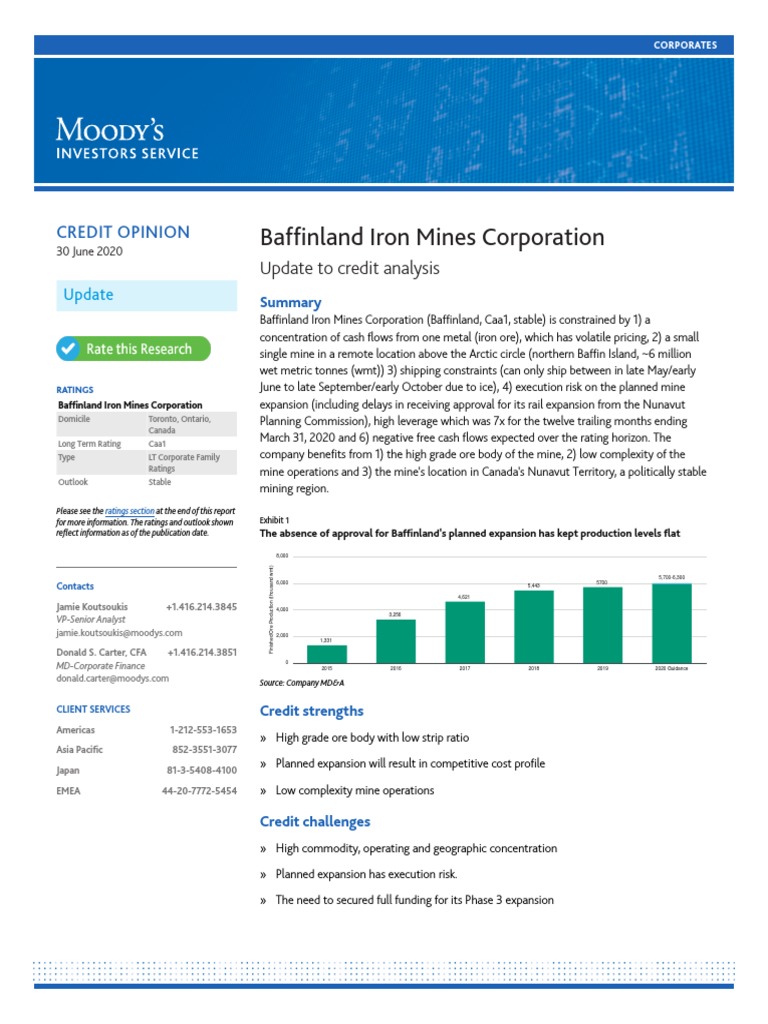 Moodys Credit Report Update On Baffinland June 2020 | PDF | Moody's ...