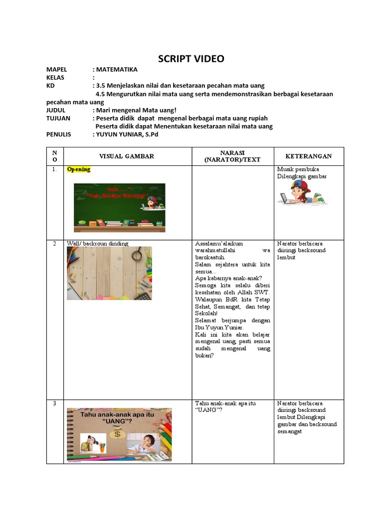 Script Video Mengenal Mata Uang | PDF