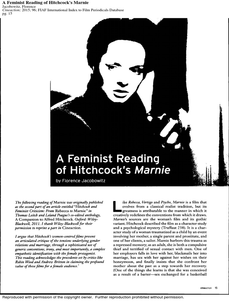 Jacobowitz. A Feminist Reading of Marnie | PDF