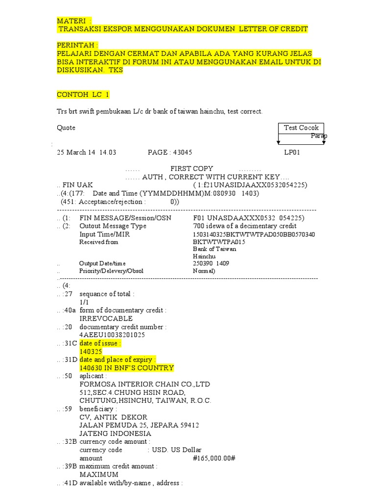 Transaksi Ekspor Menggunakan Dokumen Letter of Credit | PDF | Freight ...