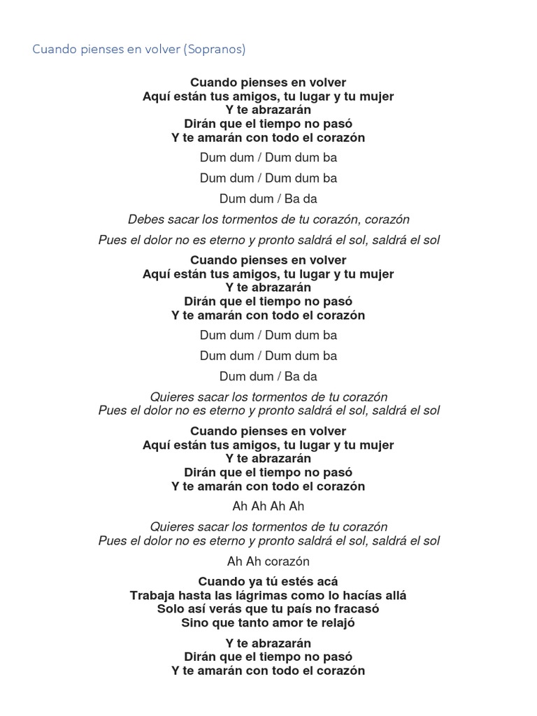 4.1 Cuando Pienses en Volver (Letra Sopranos) PDF | PDF | Poesía