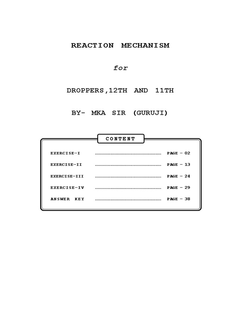 MKA SIR REACTION MECHANISM EXERCISE NOTES | PDF | Chemical Reactions ...
