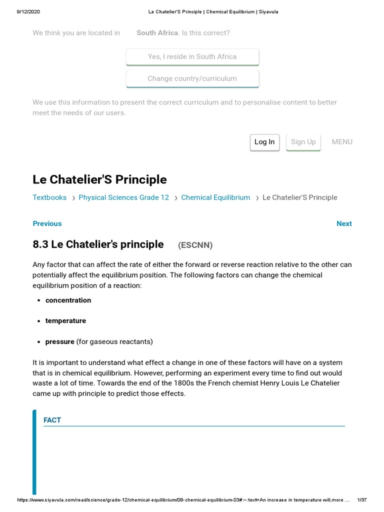 Le Chatelier's Principle Explained | PDF | Reaction Rate | Chemical ...