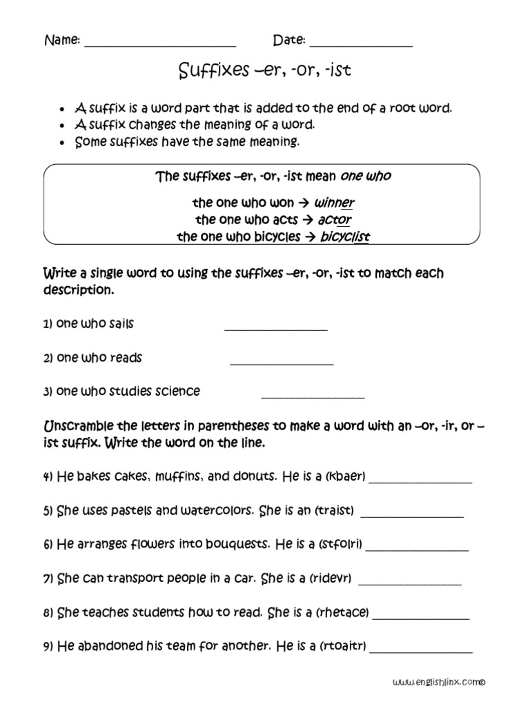 Suffixes Er Ist Worksheet PDF | PDF