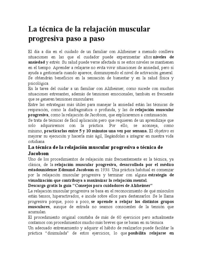 La técnica de la relajación muscular progresiva paso a paso | PDF ...