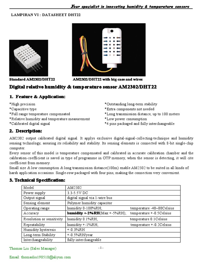 AM2302/DHT22 Sensor Datasheet | PDF | Sensor | Bit