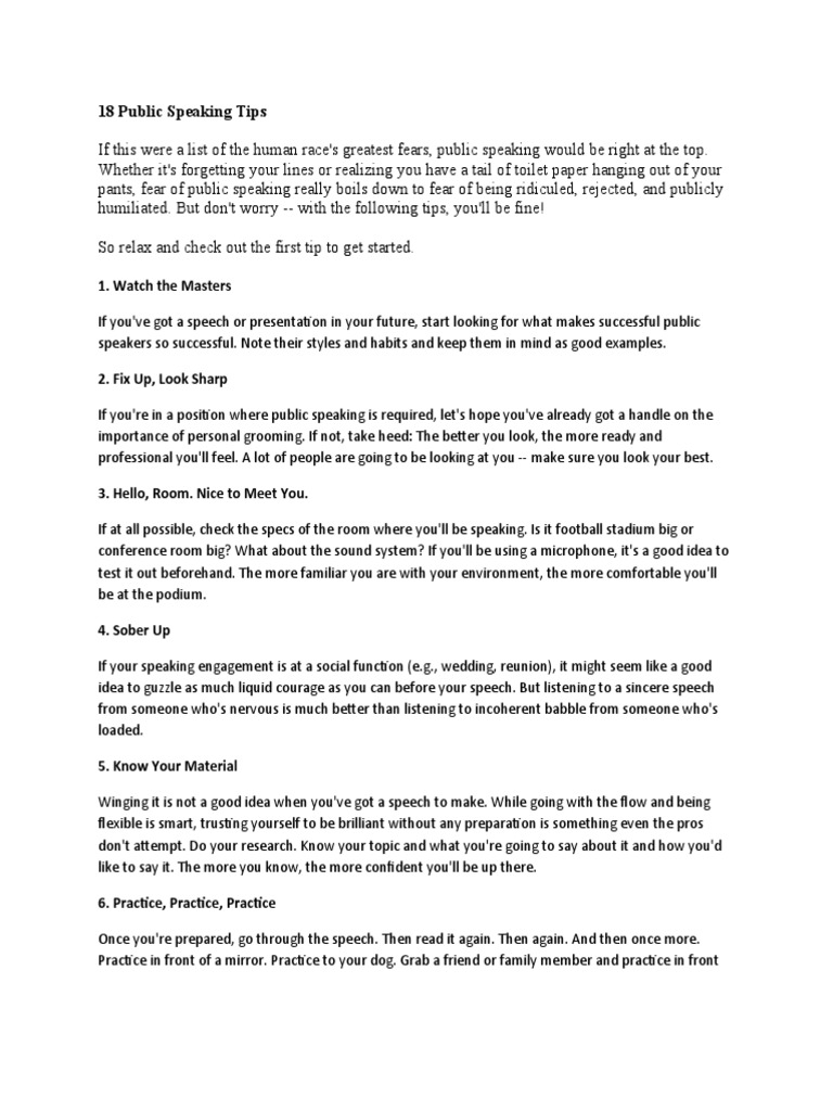 18 Tips Public Speaking Anxiety Pdf