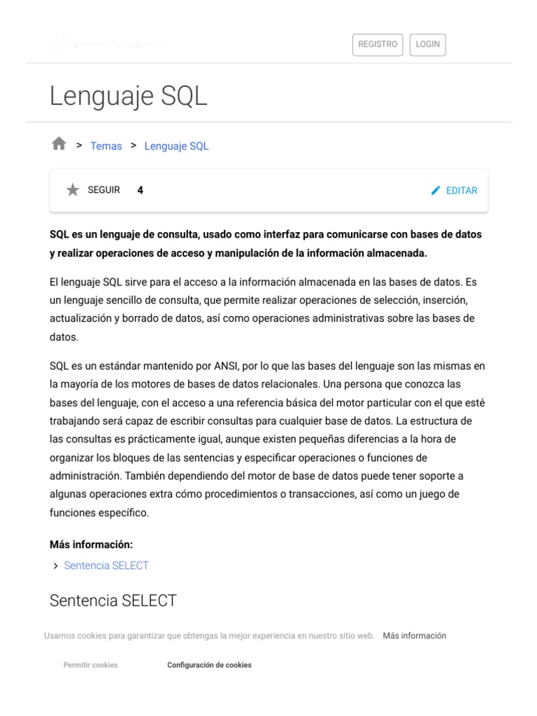 Lenguaje SQL | PDF | SQL | Recuperación de información