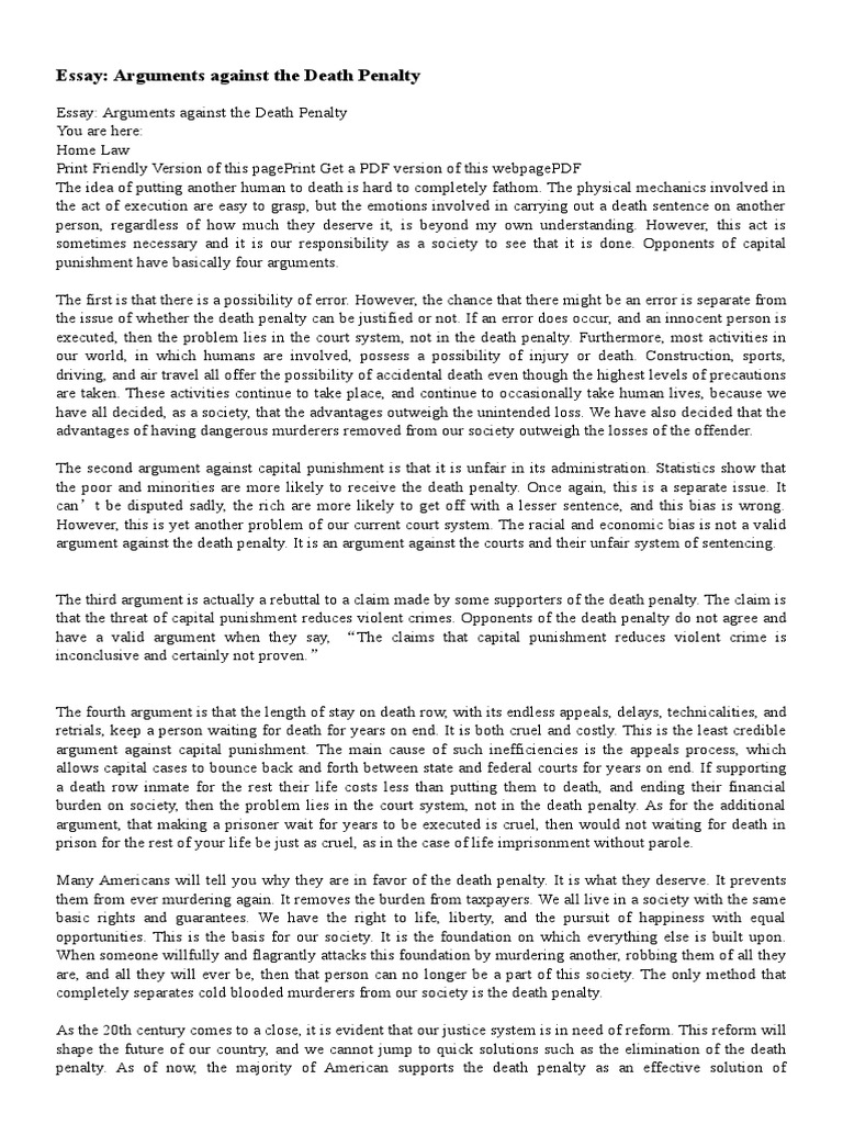 Four Main Arguments Against the Death Penalty and Responses to Each ...