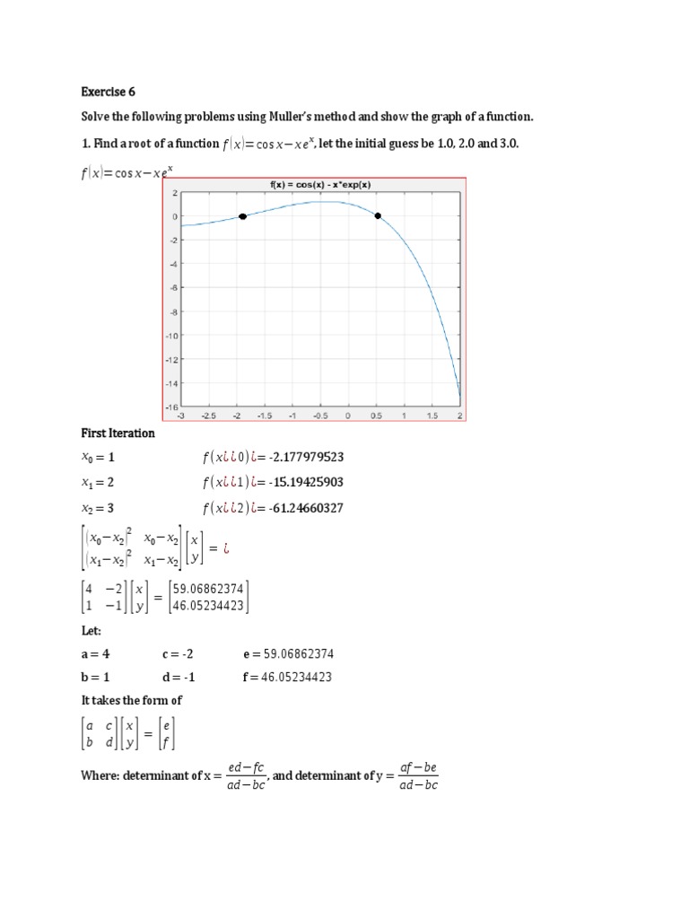 Solving a Transcendental Equation Using Muller's Method and Graphing the Function | PDF ...