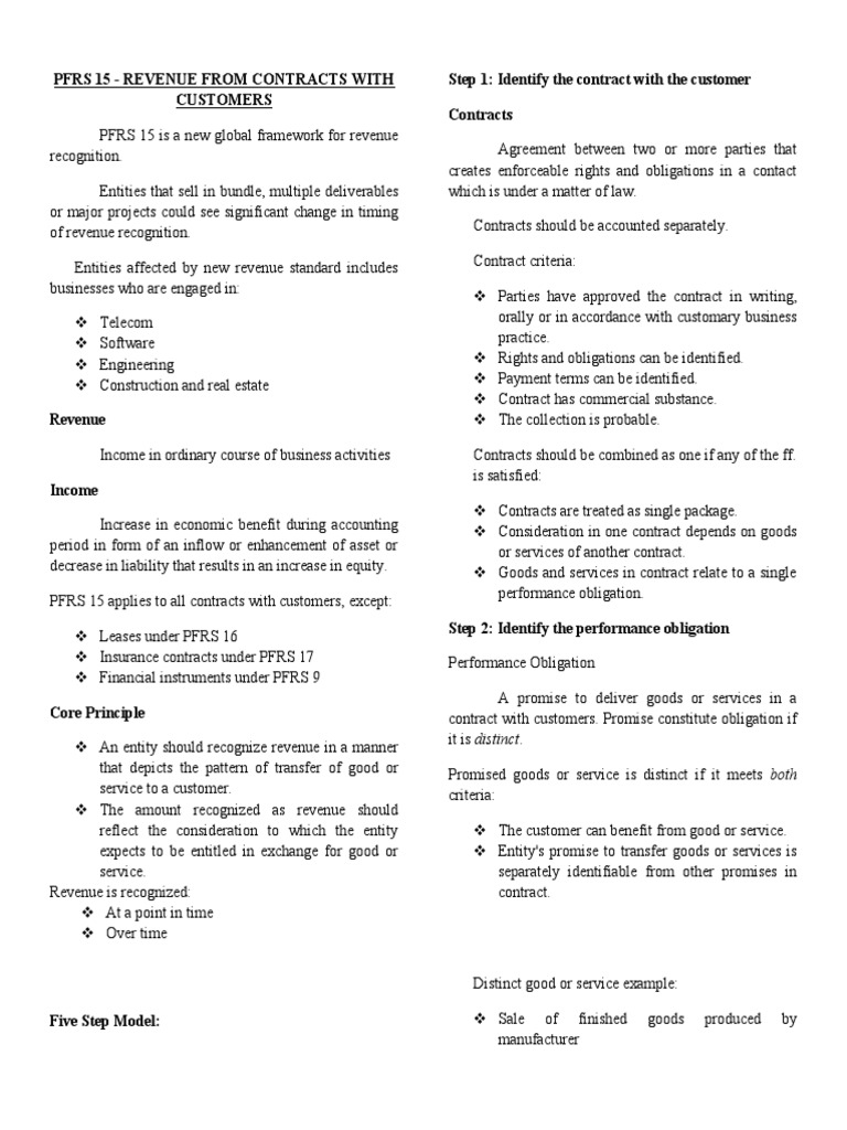 Pfrs 15 - Revenue From Contracts With Customers Step 1: Identify The ...